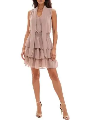 SOCIALITE Sleeveless Tiered Chiffon Minidress - Taupe