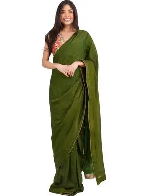 RAAS Zaya Brocade Pre-draped Saree - Green