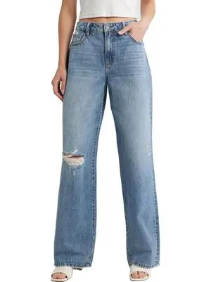 HIDDEN JEANS Distressed Wide-leg Jeans - Med.wash