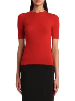 Khaite Celina Merino Wool Blend Rib Sweater Fire Red