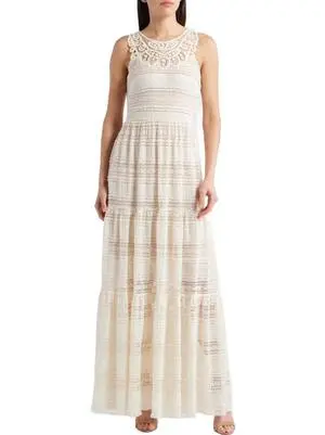 Eliza J Embroidered Lace Maxi Dress - Ivory