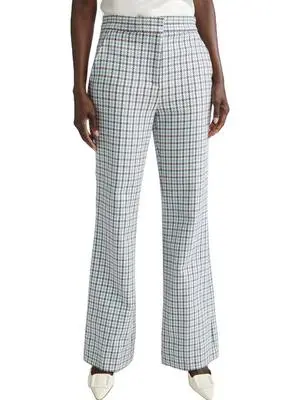 St. John Houndstooth Stretch Cotton Flare Leg Pants - Tropical Blue/ Ivory Multi