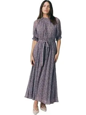 GHOST LONDON Effie Georgette Ditsy Midi Dress - Purple Dot Flowers