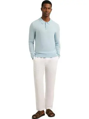 Onia Cotton Textured Knit Long Sleeve Polo - Pale Blue