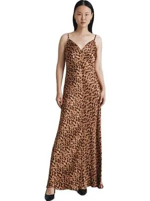 GHOST LONDON Eden Leopard Satin Maxi Slip Dress - Leopard Print