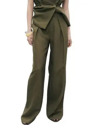 Mango Straight-leg Trousers - Khaki Green