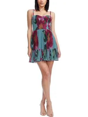 Dress The Population Metallic Floral Minidress - Turquoise Multi