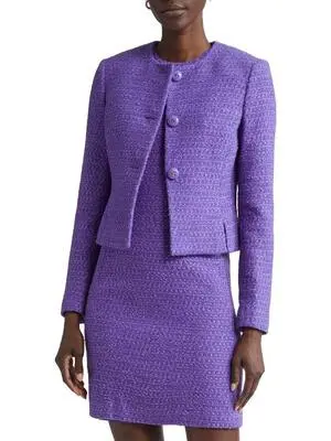 St. John Ribbon Tweed Crop Jacket - Violet