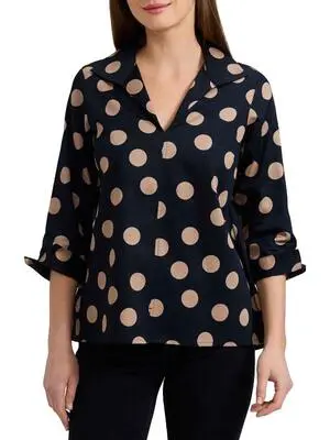 Foxcroft Agnes Dot Print Popover Top - Black/ Almond