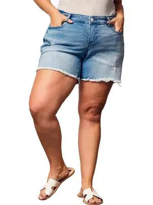SLINK JEANS Raw Hem Denim Shorts - Emilia