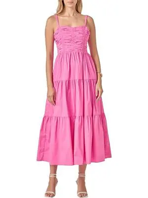 English Factory Ruched Tiered Sundress - Pink