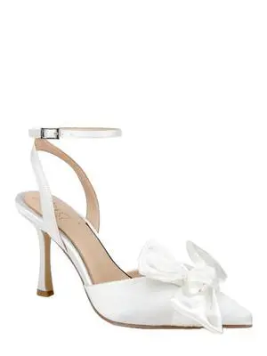 Badgley Mischka Francine Ankle Strap Pointed Toe Sandal - Ivory Satin