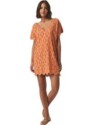 Splendid Eyelet V-neck Dress - Orange