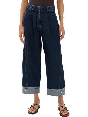 3.1 Phillip Lim Curved Wide-leg Cropped Denim Pants - Dark Indigo