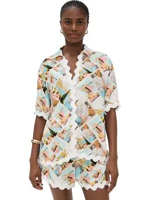 SEVEN WONDERS Caterina Printed Shirt - Vacay Aqua