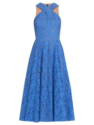 Michael Kors Broderie Anglaise Halter Midi Dress - Ocean