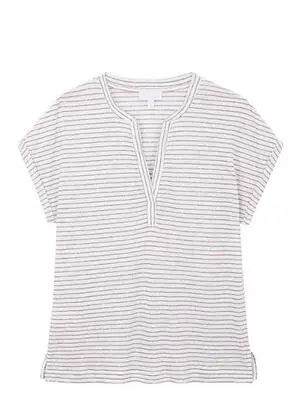 THE WHITE COMPANY Stripe-print Notch-neck Linen-jersey T-shirt - Mouse