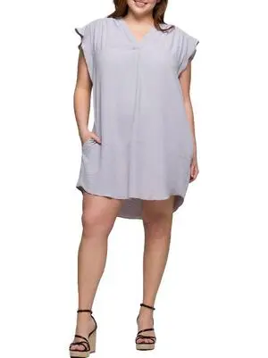 24SEVEN COMFORT APPAREL Flutter Cap Sleeve Shift Dress - Grey