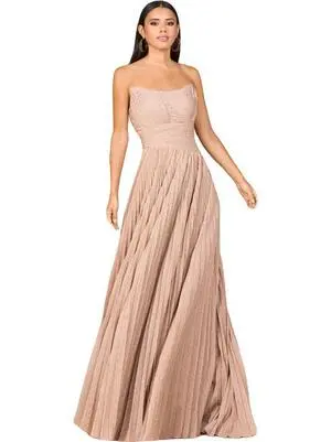 LARA NEW YORK Flowing Pleated Strapless Dress - Chamapgne Rose