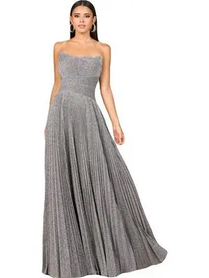 LARA NEW YORK Flowing Pleated Strapless Dress Grey