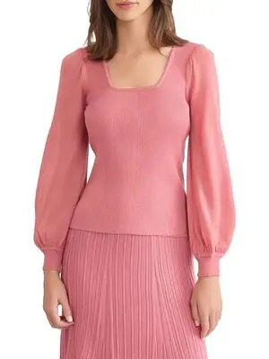 Misook Puff Sleeve Ribbed Top - Honey Suckle