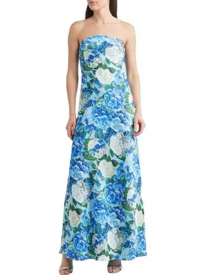 SONYA MODA Ela Floral Strapless Gown - Hydrangea Print
