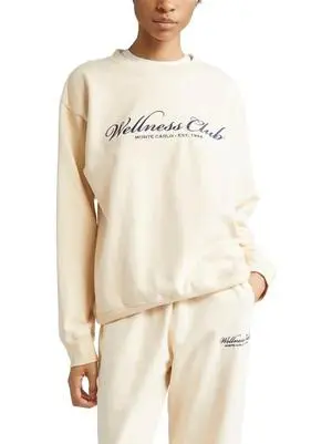 SPORTY & RICH Wellness Club Embroidered Fleece Sweatshirt - Cream