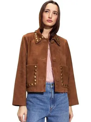 Cynthia Rowley Studded Suede Cropped Jacket - Brown