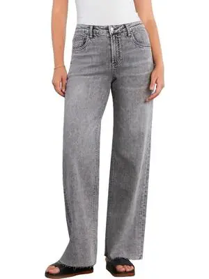 HINT OF BLU Raw Hem Wide Leg Jeans - Grey Smoke