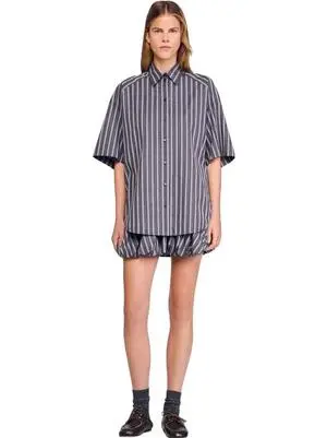 Sandro Oversized Striped Rhinestone Shirt - Grey