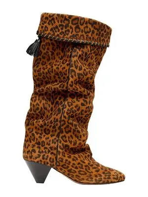 Isabel Marant Elita Draped Suede Boots Leopard