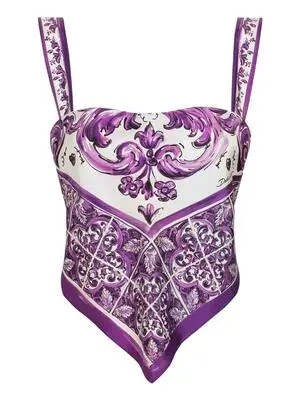 Dolce & Gabbana Silk Graphic Print Top - Purple