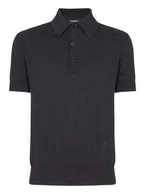 Balmain Silk-blend Knitted Polo Shirt - Black