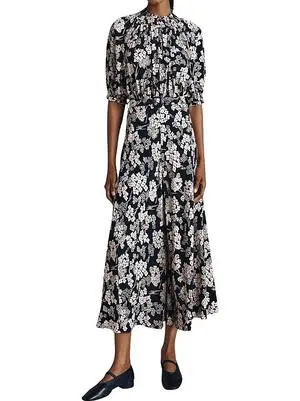 GHOST LONDON Floral Printed Dolly Midi Dress - Black