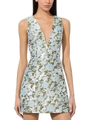 Alice + Olivia Tatum Deep V Mini Dress - Mineral Blue