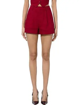 Alice + Olivia Cuffed Linen Shorts - Dark Cherry