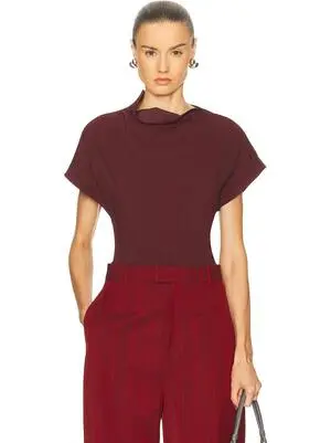 Bottega Veneta Short Sleeve Drape Neck Blouse - Black Cherry