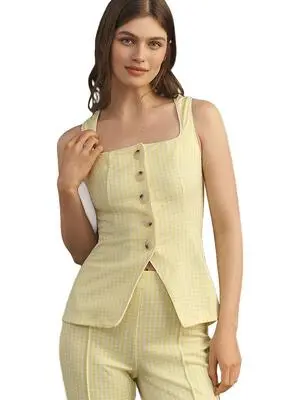 Maeve Structured Longline Vest Top - Yellow Pattern