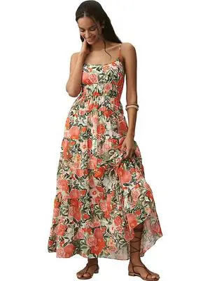 HUTCH Sleeveless Square-neck Tiered Maxi Dress - Orange Pattern