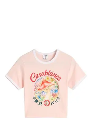 Casablanca Mushroom Emblem Printed Baby T-Shirt Pink