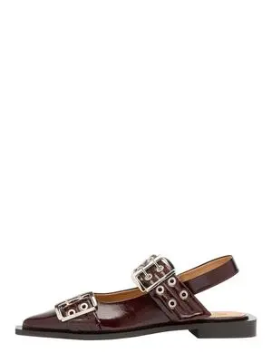 GANNI Feminine Buckle Ballerina - Burgundy