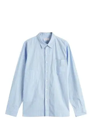 Universal Works Vila Stripes Patched Shirt - Blue