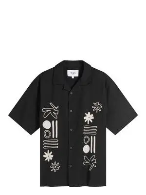 WAX LONDON Didcot Abstract Applique Vacation Shirt - Black/ecru