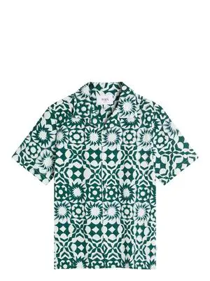 WAX LONDON Didcot Sketch Geo Vacation Shirt - Green/white