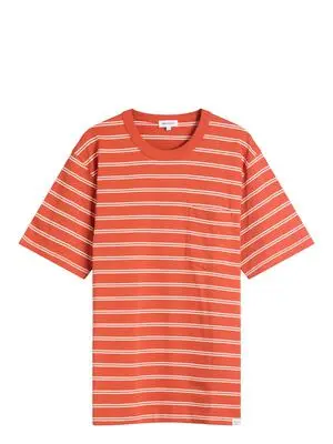 Norse Projects Holger Sailor Stripe Pocket T-shirt - Blood Orange