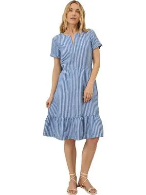 PACT Canopy Linen Notch Neck Dress - Bondi Stripe