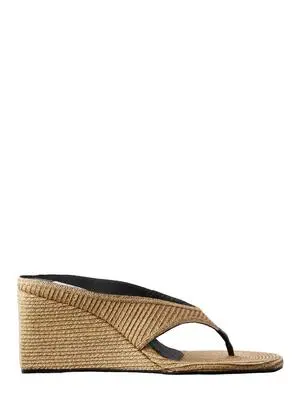 Alaïa Leather-trimmed Raffia Wedge Sandals - Neutrals