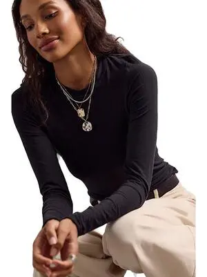 Free People Seamless Modal Long Sleeve Top - Black