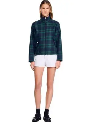 Sandro Checked Cropped Jacket - Green / Blue