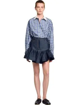 Sandro Denim Ruffle Mini Skirt - Deep Blue